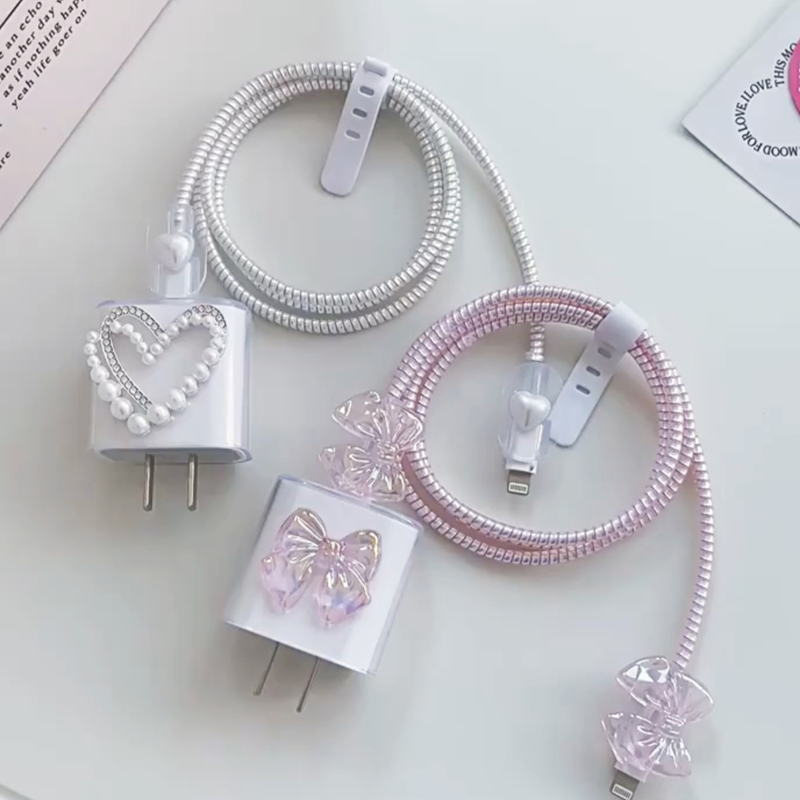 3D Pink Bow Cable Charger Protector Cover For IPhone IPad 18W 20W ...