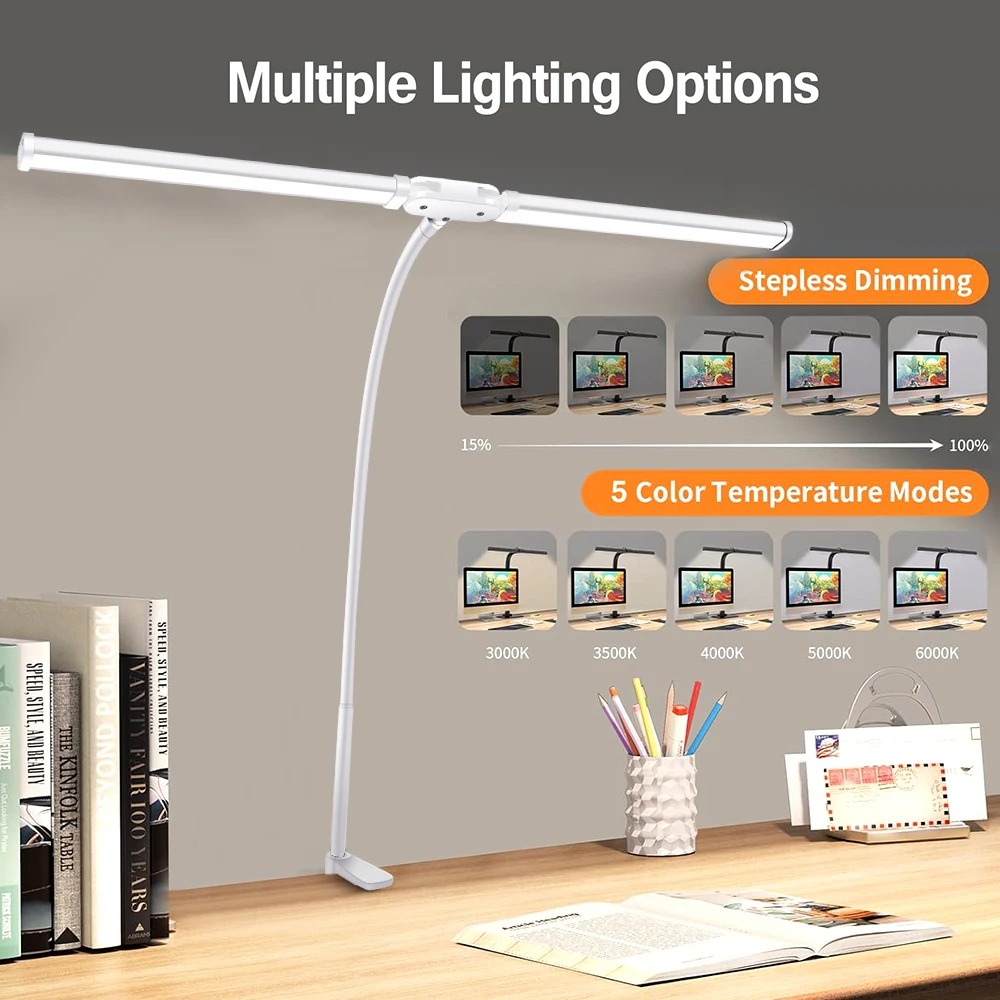 Double Head LED Desk Lamp Architect Task Lamps with Clamp Gooseneck ...