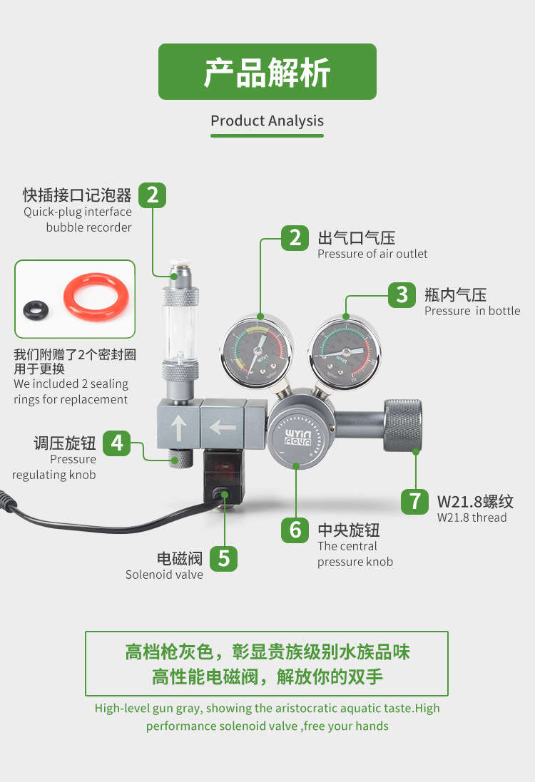 Aquarium CO2 regulator Dual meter electromagnetic quick plug CO2 two ...