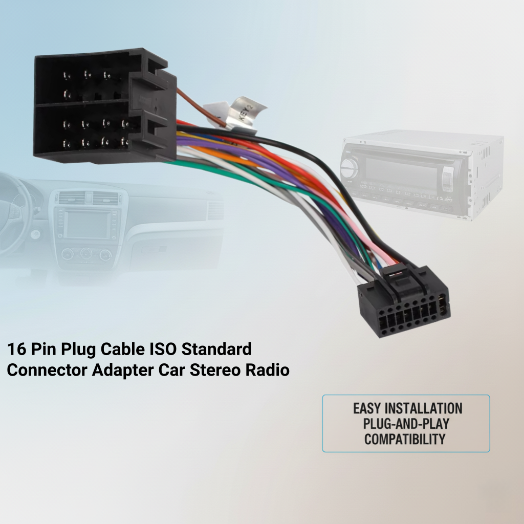 Car Stereo Radio 16 Pin ISO Cable Adapter ABS Universal Male Plug To ...