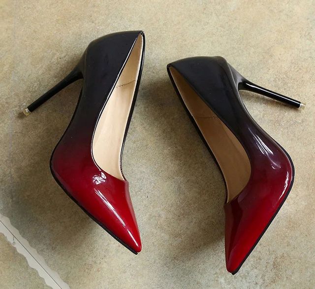 Pointed Toe Pumps Gradient Patent Leather Stilettos High Heels Shoes ...