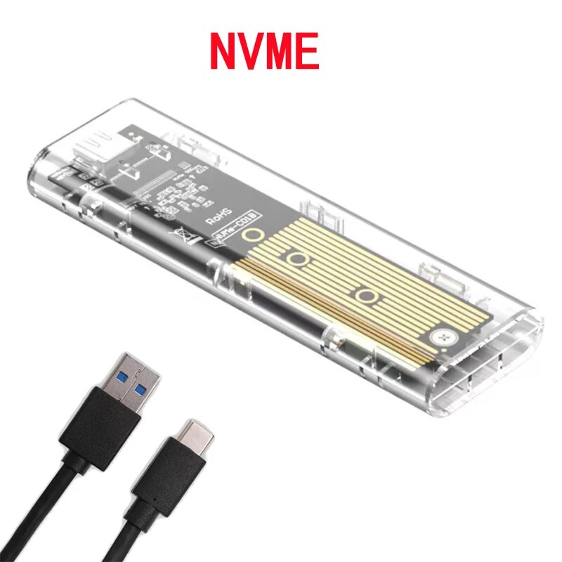 M.2 NVME PCIe NGFF SATA Dual Protocol SSD Case Clear USB Type C 10Gbps PCI-E M2 SSD Transparent ...