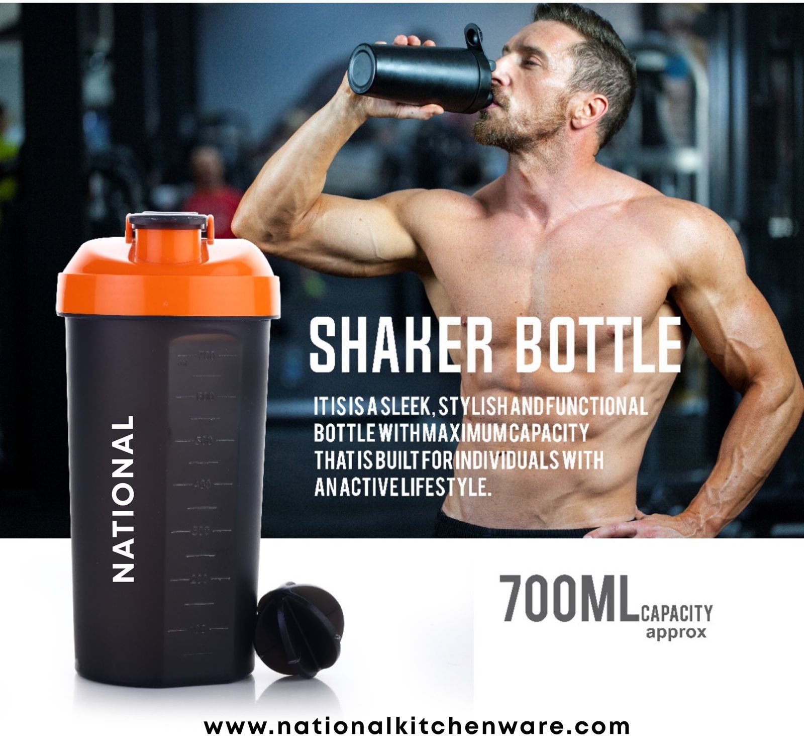 National Protein Shaker Bottle with Powder Storage | Sleek Stylish ...