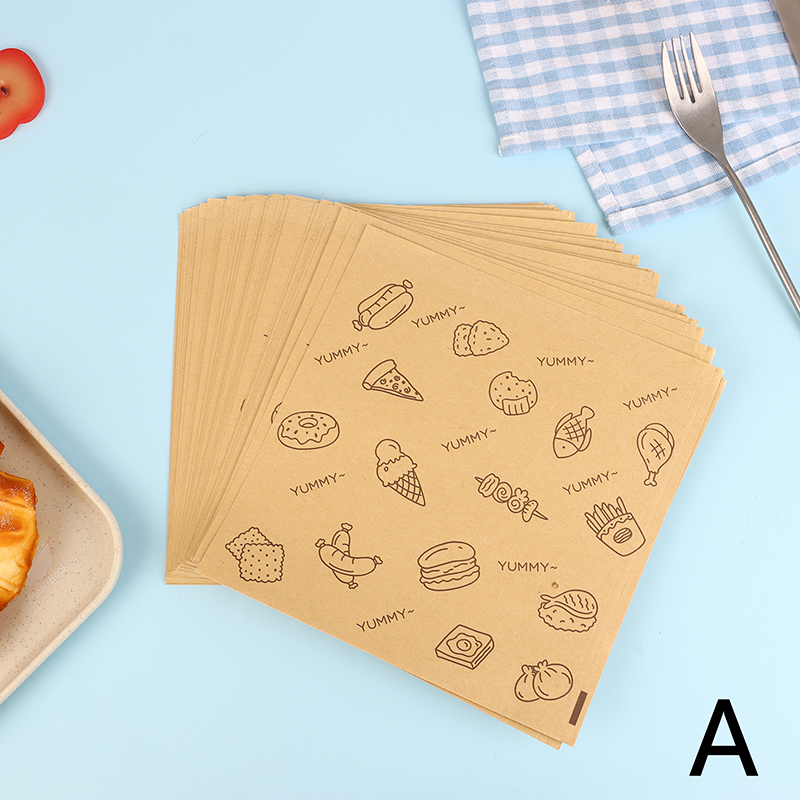 50Pcs Cartoon Cute Square Wax Paper Sandwiches Burgers Fries Fried ...