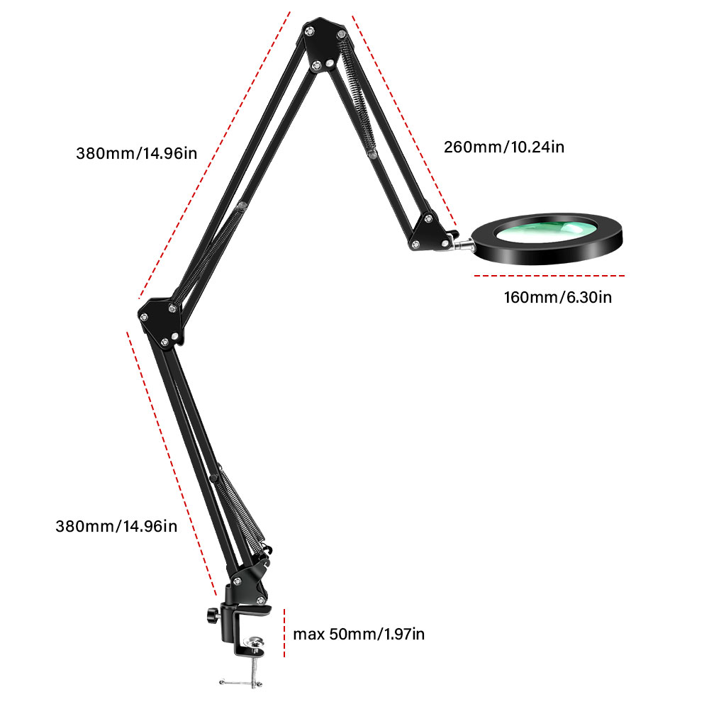 3-Segment Extra-long swing Magnifying Glass Lamp with 3 Color Adjust ...