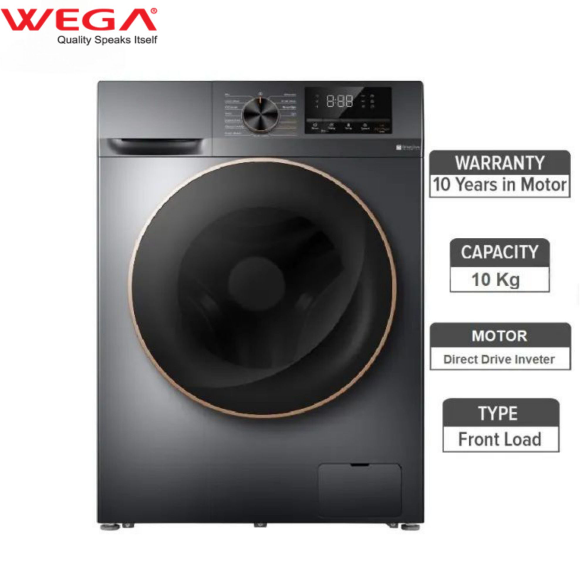 Wega 10 Kg Direct Drive Inverter Front Loading Washing Machine ...