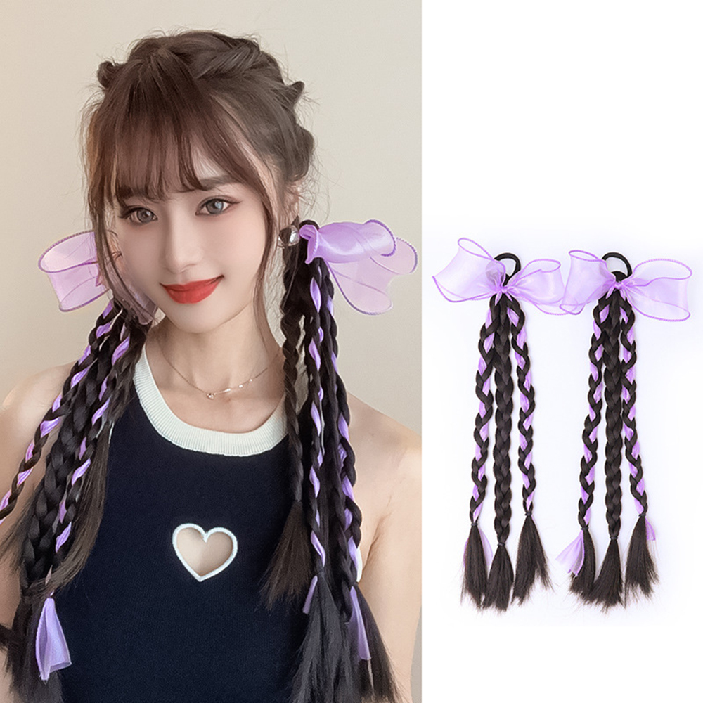 Colorful Bow Wig Braids Hair Rings Ponytail Sweet Cool Twist Long ...